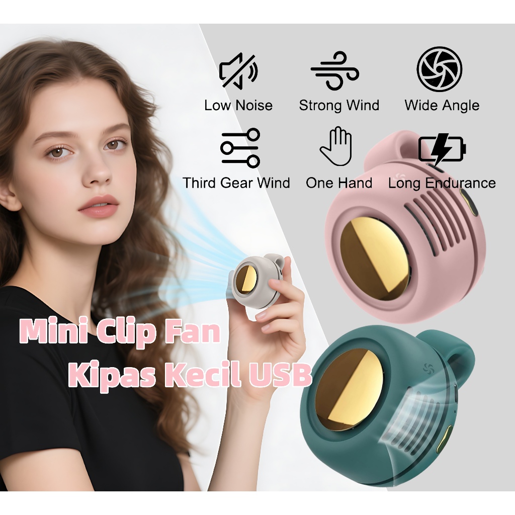 3-Speed Adjustable Mini Clip On Fan USB Charging Button Fan Neck Fan ...