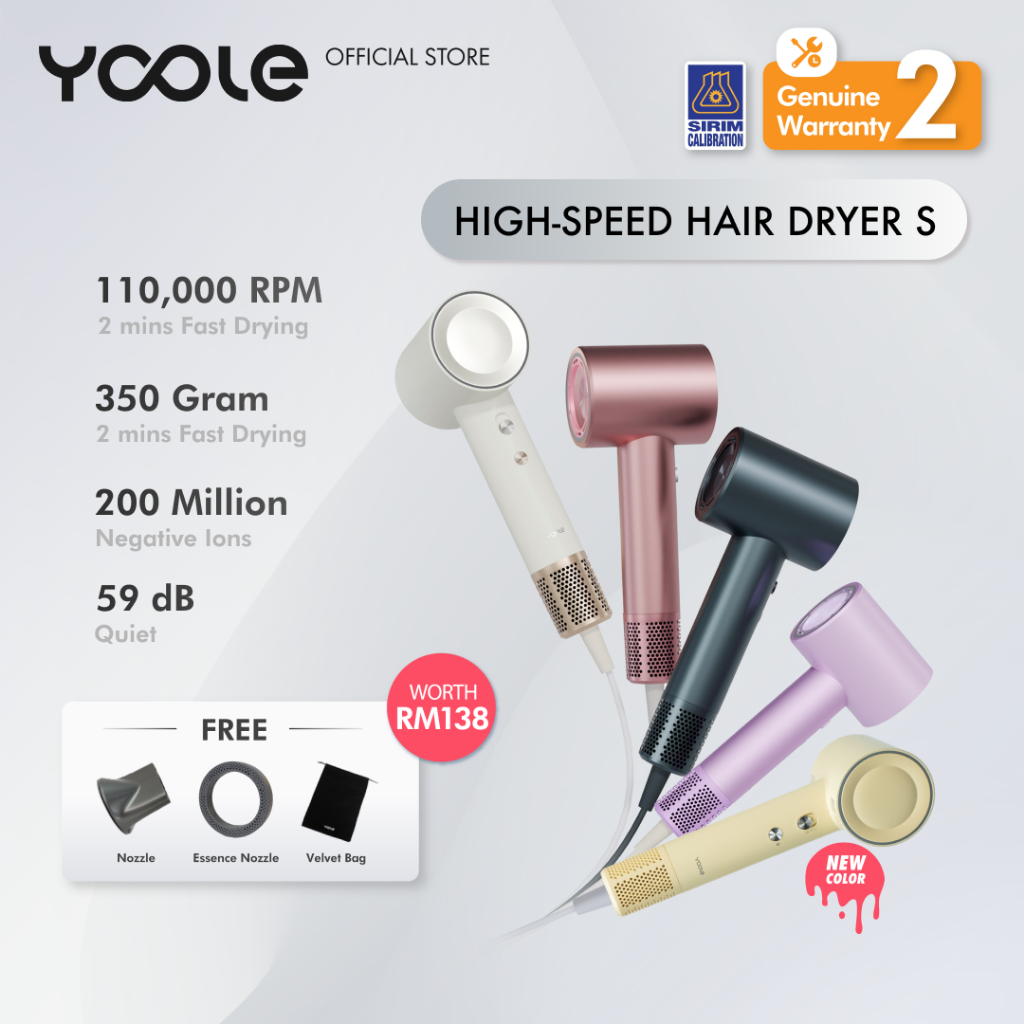 YOOLE High Speed Hair Dryer S | negative ions Technology | light weight ...