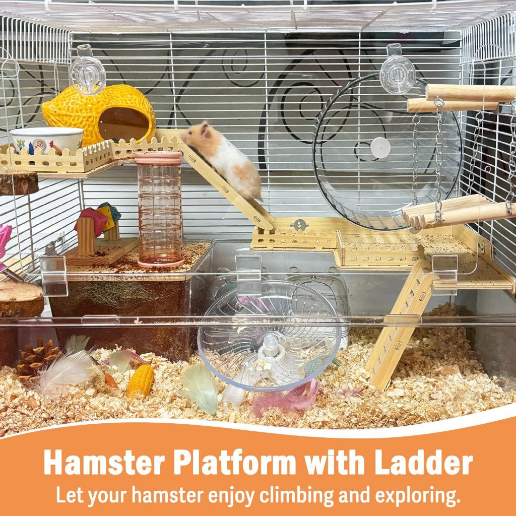 Hamster Wooden Platform for Cage, 2-Tier Hanging Gerbil Climbing ...