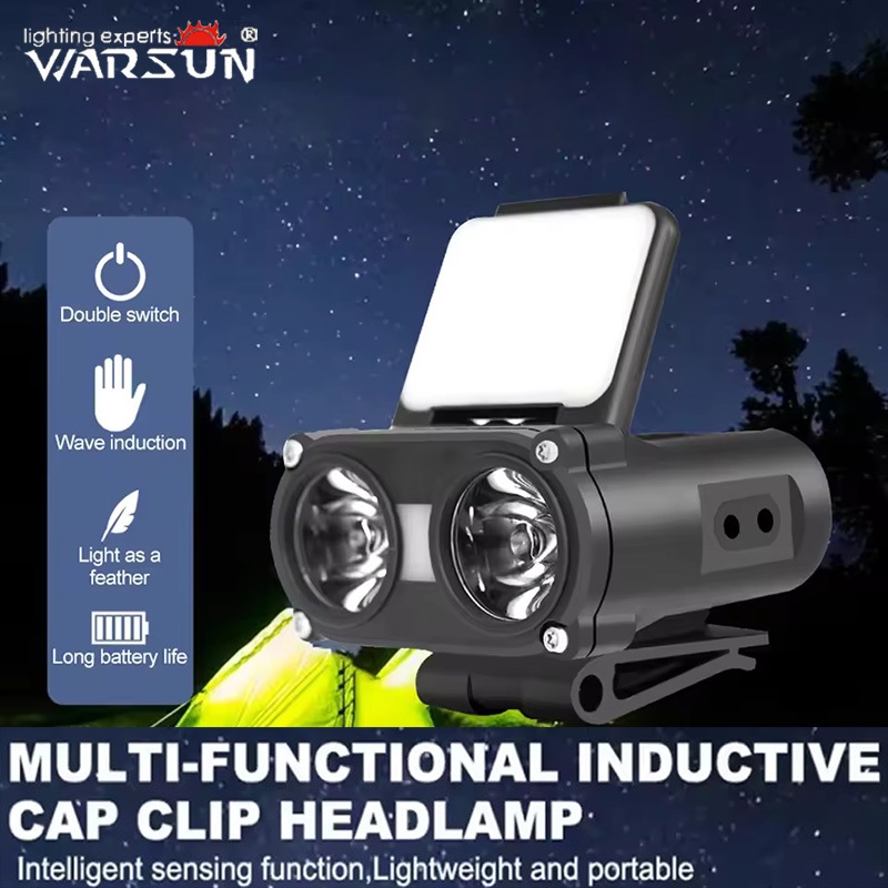 WARSUN OWL Headlamp Head-mounted Type c Rechargeable Headlight Portable Motion Sensor Head ...