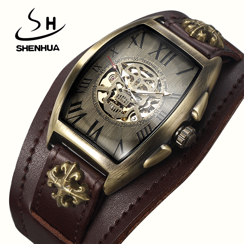 SHENHUA New Steampunk Style Men Skeleton Automatic Mechanical Watch ...