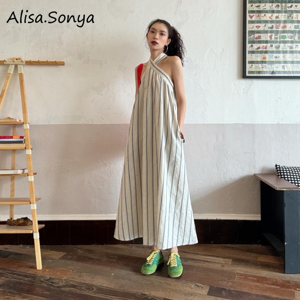 Alisa Sonya Women's Summer French Style Casual Striped Elegant Halter ...