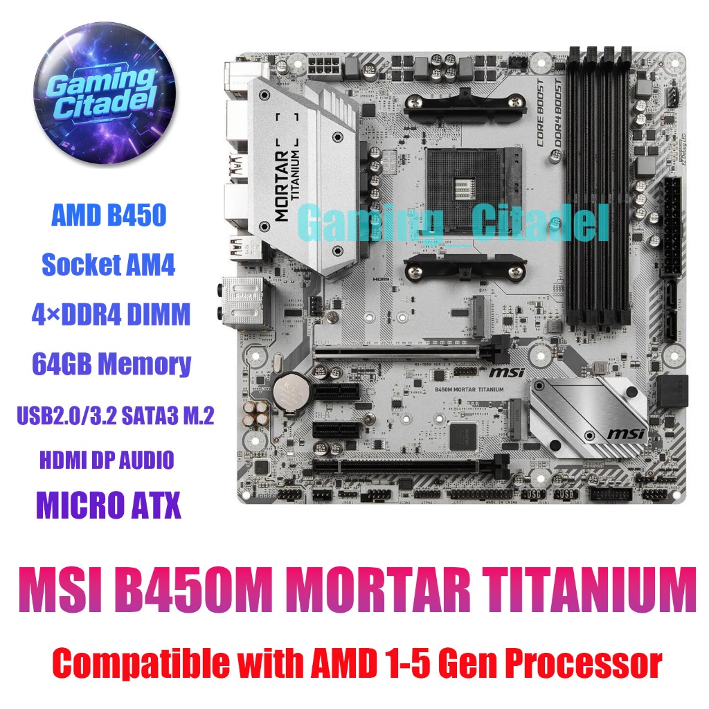 Used MSI B450M MORTAR TITANIUM Gaming DDR4 MATX Motherboard AMD AM4 DDR4 Compatible with AMD 1-5 ...