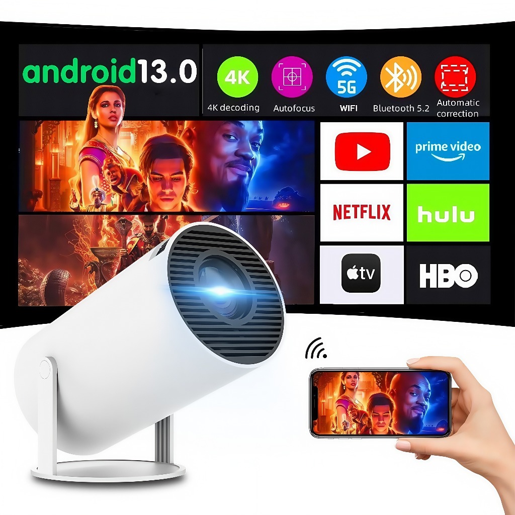 HY300 Portable Projector 4K Home Cinema Android 13 Projector Portable ...