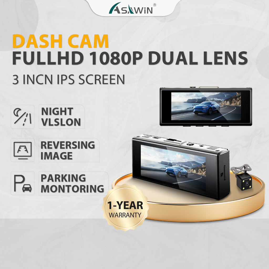 Dual Lens Dash Cam for Car Dvr Front And Back Asawin A5 3.16 Ips Sceen ...