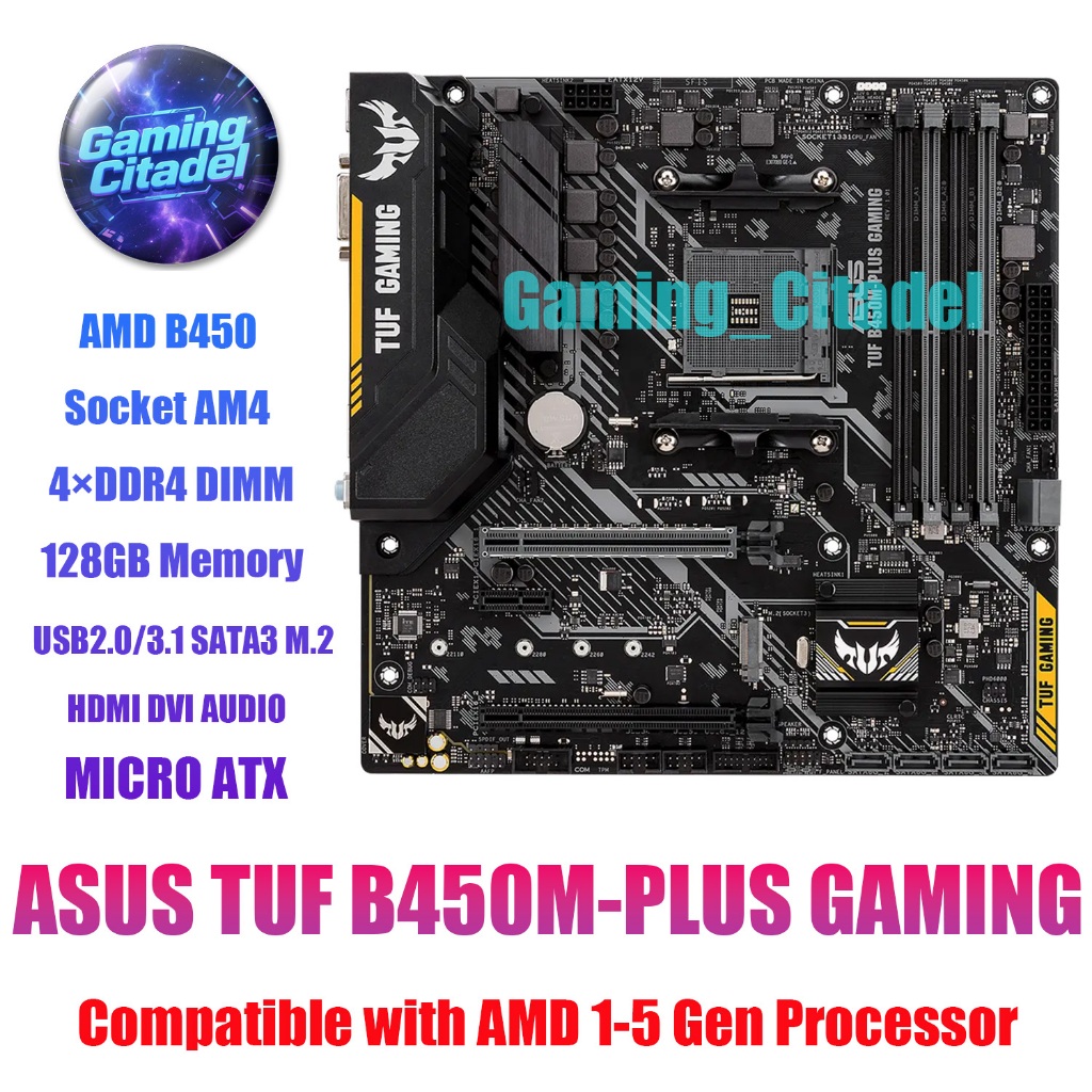 Used ASUS TUF B450M-PLUS GAMING DDR4 MATX Motherboard Compatible with AMD 1-5 Gen Processors ...