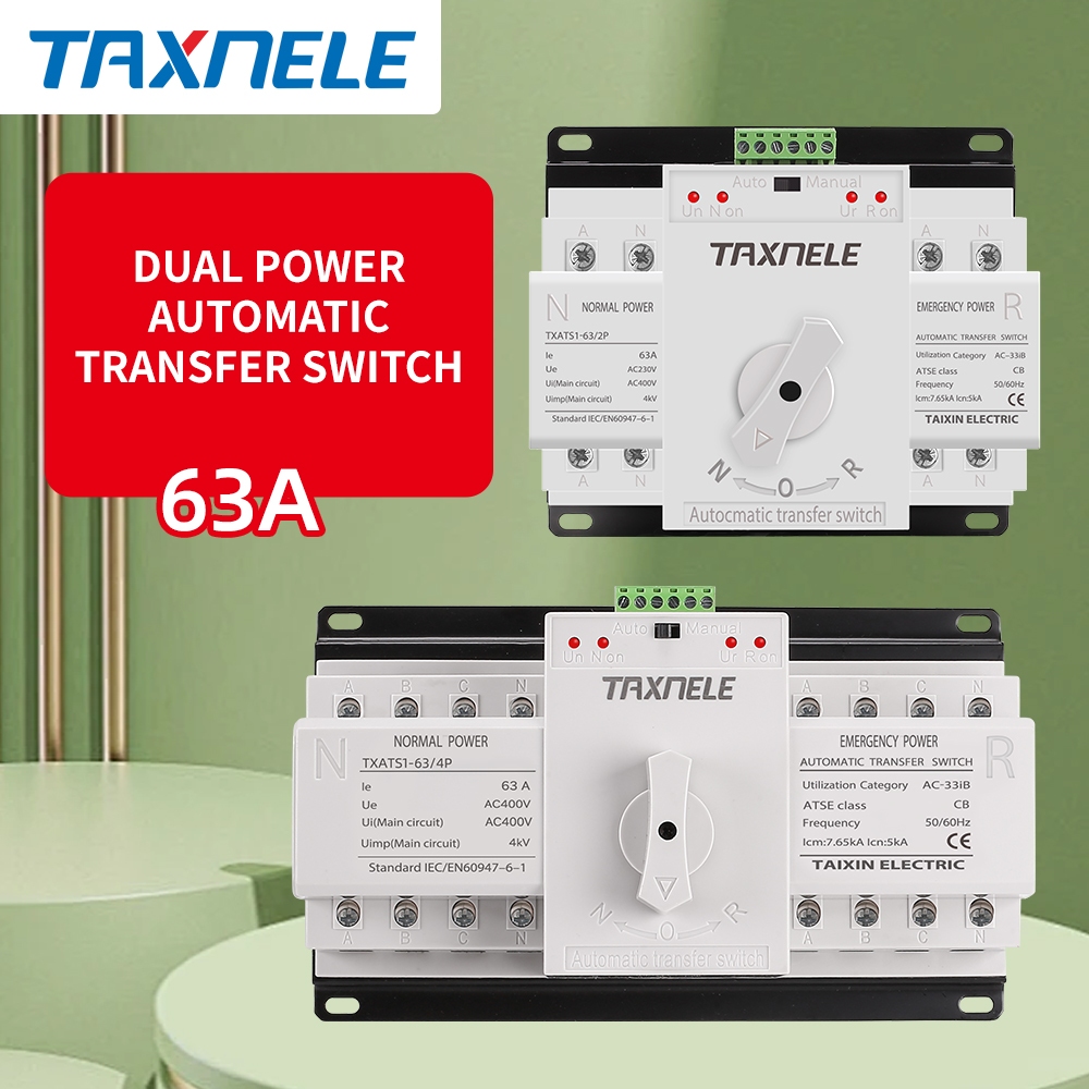 ATS 2P 63A Dual Power Automatic Transfer Switch AC230V MCB Auto ...