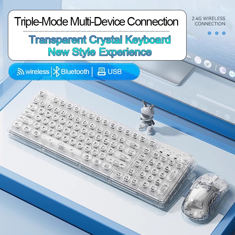 Lei Lin Crystal Wireless Bluetooth Keyboard & Mouse Set 3-Mode ...