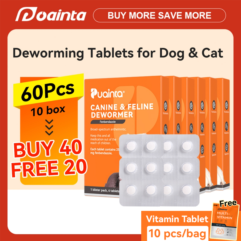 [BUY 40 FREE 20] PUAINTA Pet Dewormer Tablet Anti Hookworm Whipworm ...