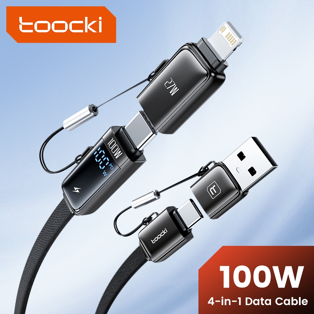 Toocki 4 In 1 Digital Display Charging Cable Multi-funcational PD100W ...