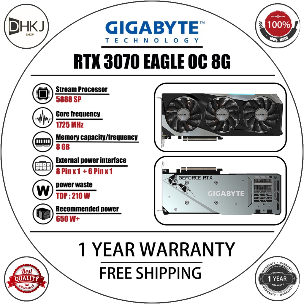 USED GIGABYTE RTX 3070 GAMING OC 8G Graphics Card 8GB 5888SP GDDR6 8GB ...