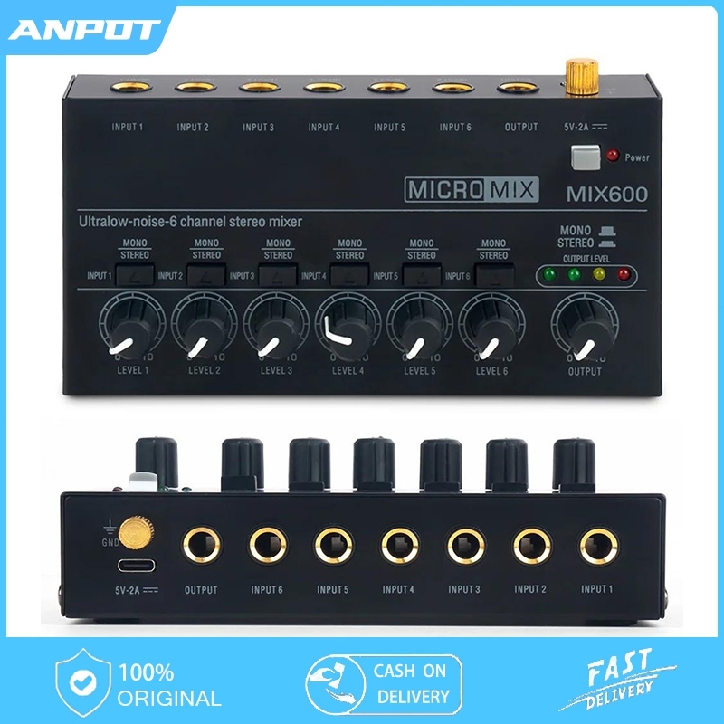 Professional Audio Mixer Stereo 6 Channel Sound Mixer 5V 2A USB Power ...