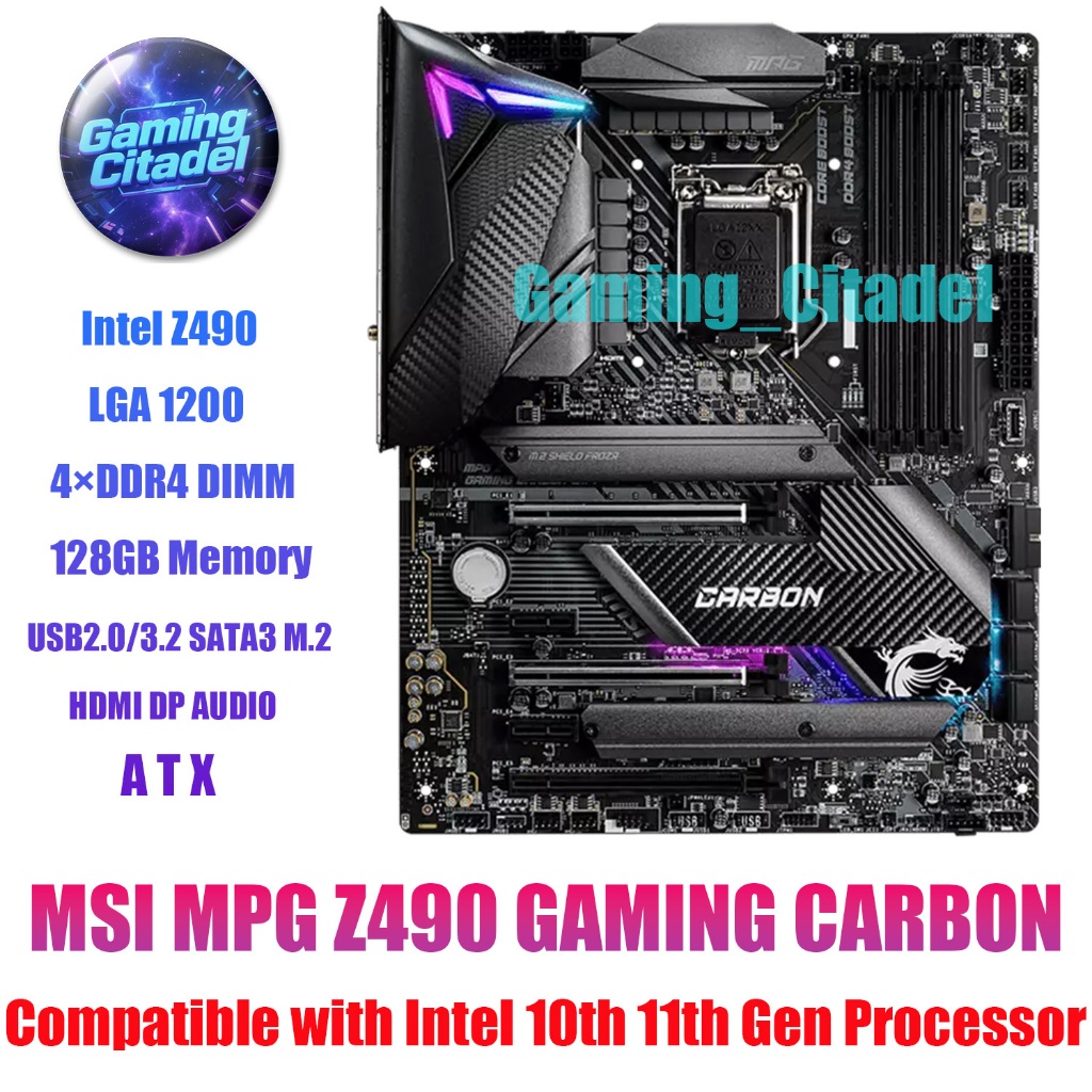 Used MSI MPG Z490 GAMING CARBON WIFI LGA 1200 ATX DDR4 Motherboard ...