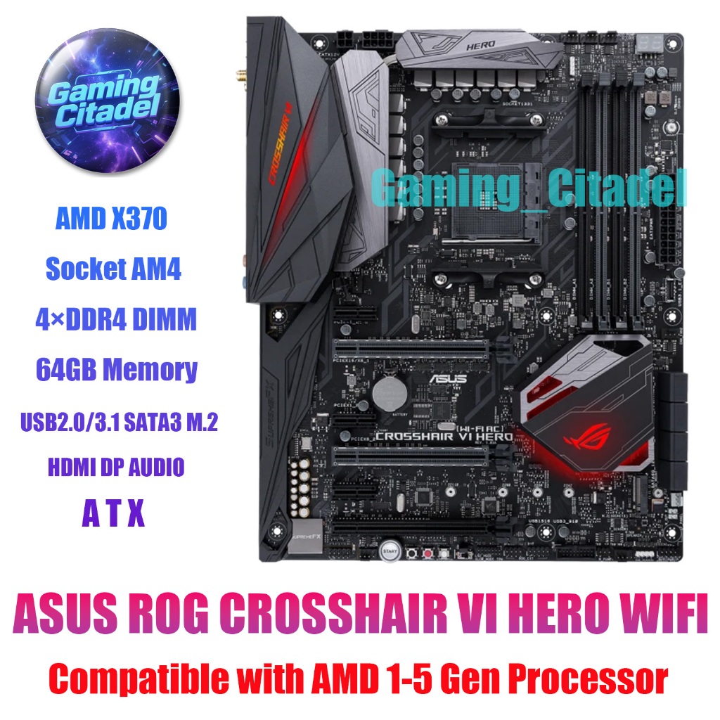 Used ASUS ROG CROSSHAIR VI HERO WIFI X370 DDR4 ATX Motherboard AM4 X370 Chipset Compatible with ...