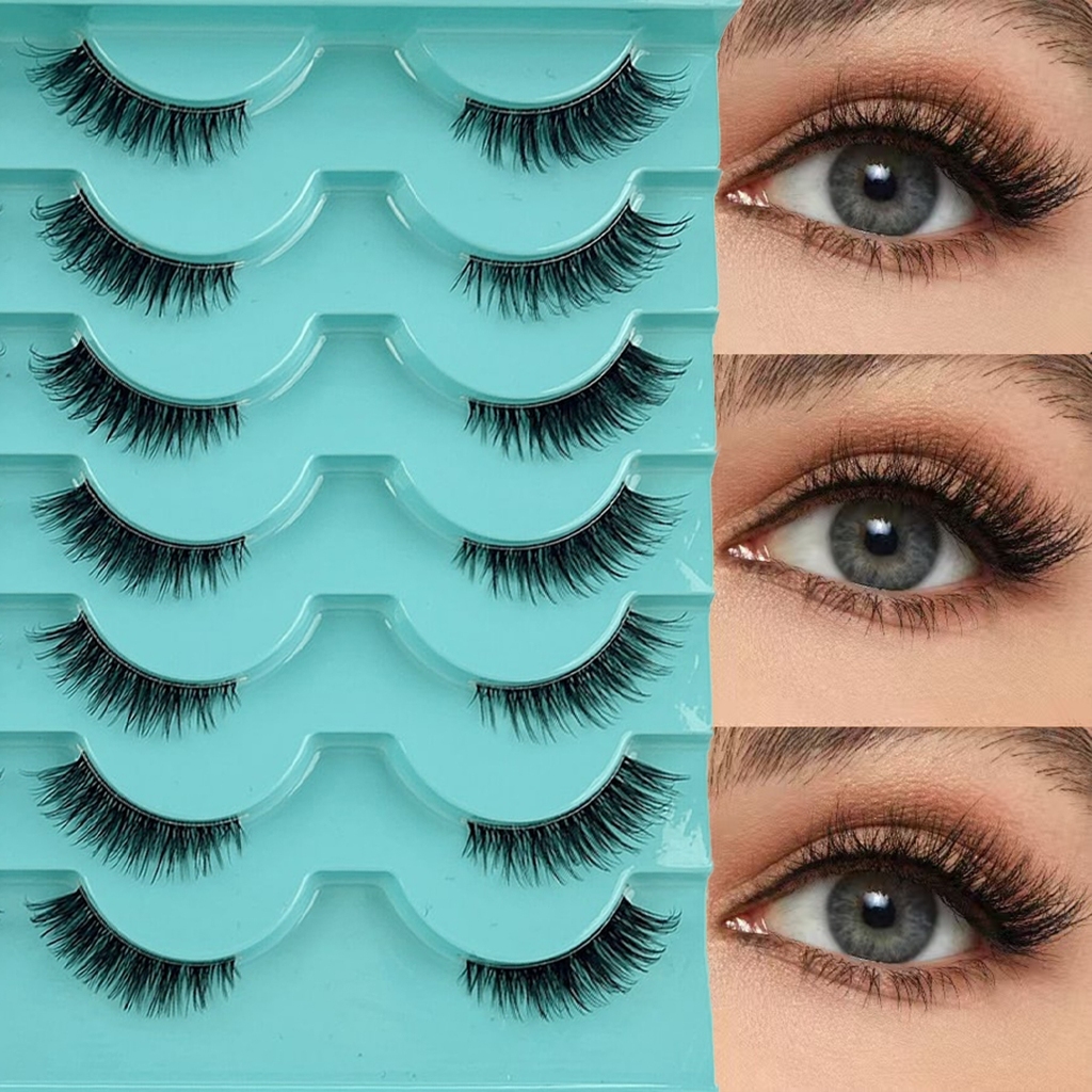 3/7 /14 Pairs Half Cat Eye Look Fake Eyelashes Clear Band Light Volume ...