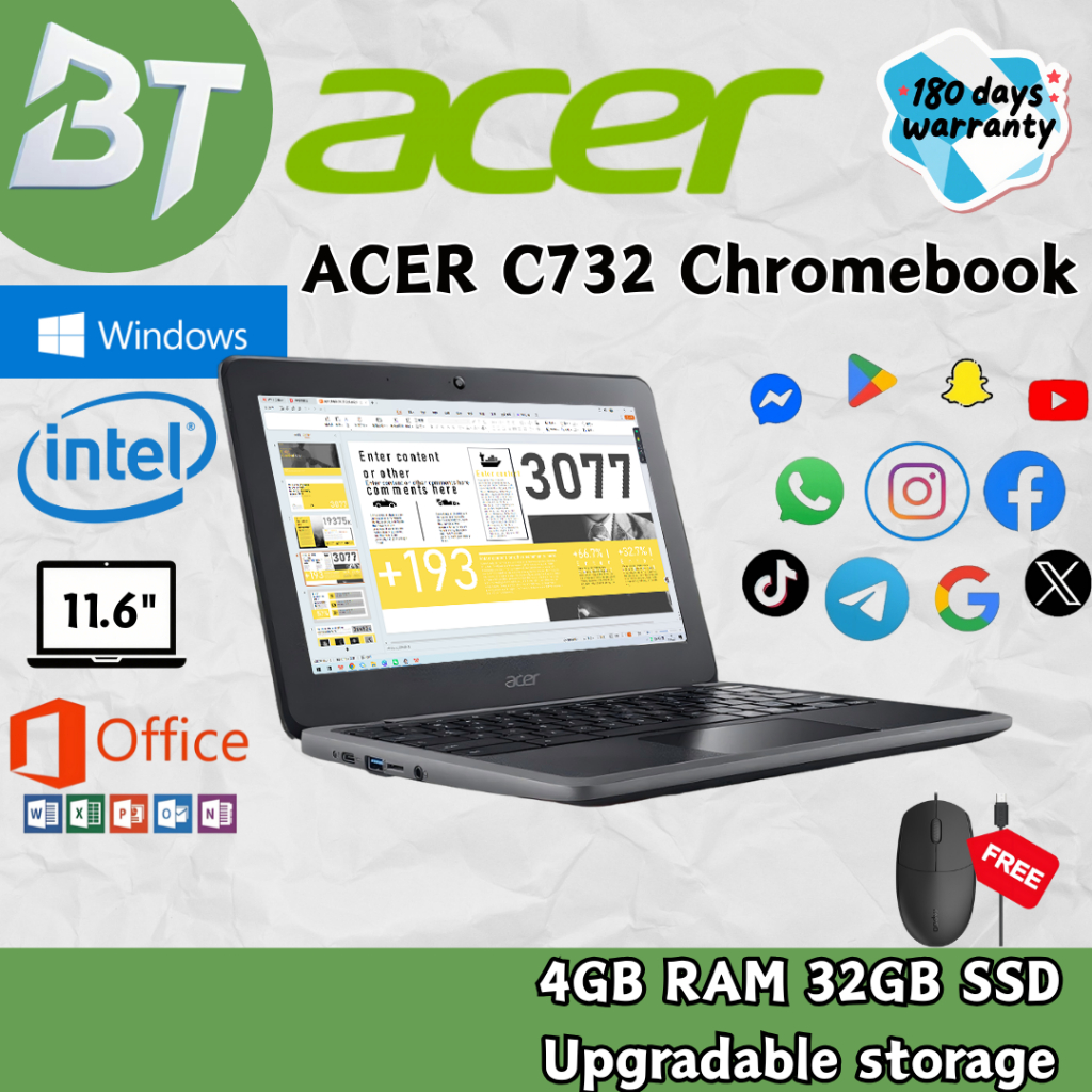 ACER C732 Chromebook 4GB RAM 32GB SSD laptop Windows murah up to 320GB ...