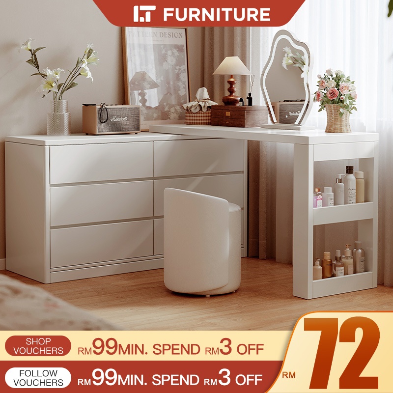 L Shape Dressing Table DIY Makeup Table with Storage Meja Solek Meja ...