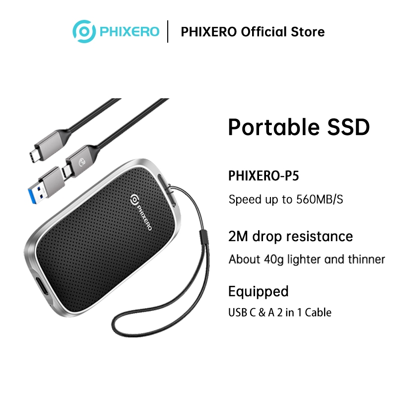 PHIXERO P5 1TB Portable SSD External Drive Solid State Drive Up to 560MB/s for USB-C Smartphone ...
