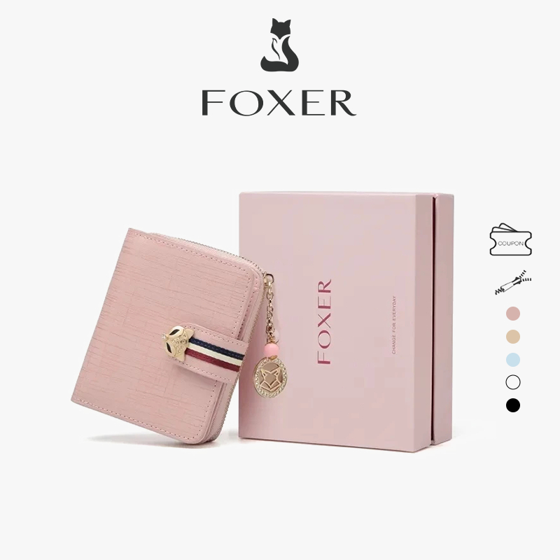 FOXER Cowhide Wallet Short Wallet Credit Card Holder Women's Wallet ...