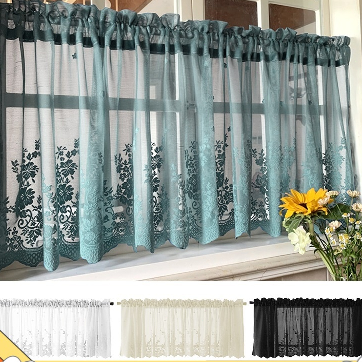 Lace Fresh Short Curtain Kitchen Window Curtain Blackout Floral ...