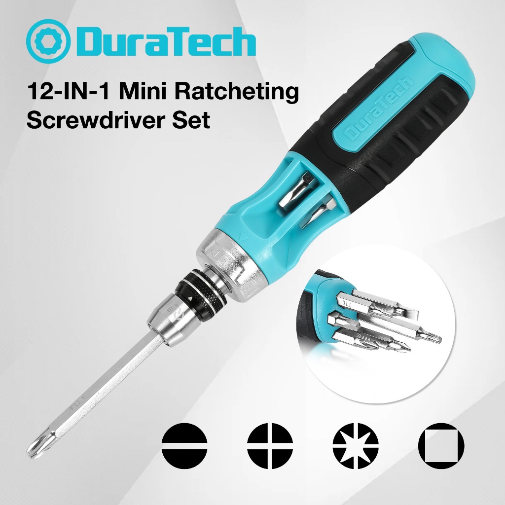 DURATECH Ratcheting Screwdriver 12-in-1 Multi-bit Screw Drivers Quick ...