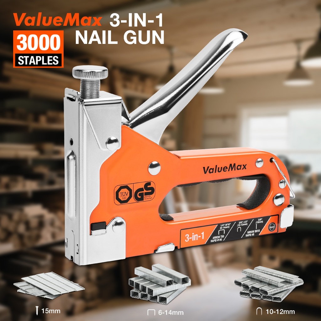 ValueMax 3 in 1 Stapler Nail Gun Staple Gun Nailer Furniture Tool Wood ...