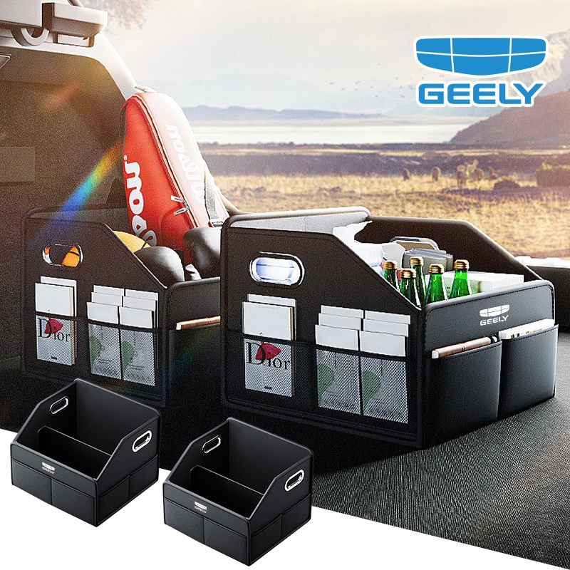 Leather Car Trunk Organizer Large Space Car Boot Storage Box for Geely ...