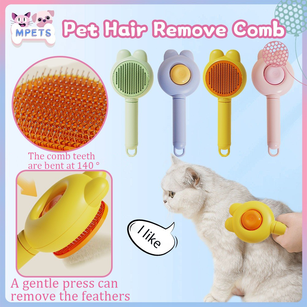 One-Button Pet Hair Remover Brush Cat Comb Sikat Kucing Rabbit Ear Comb ...