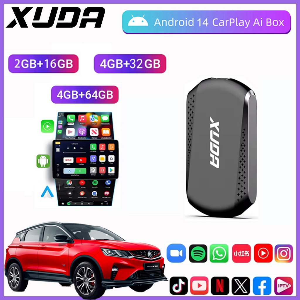 XUDA New 4+64GB Android 14 3In1 Wireless CarPlay Ai Box Wireless ...