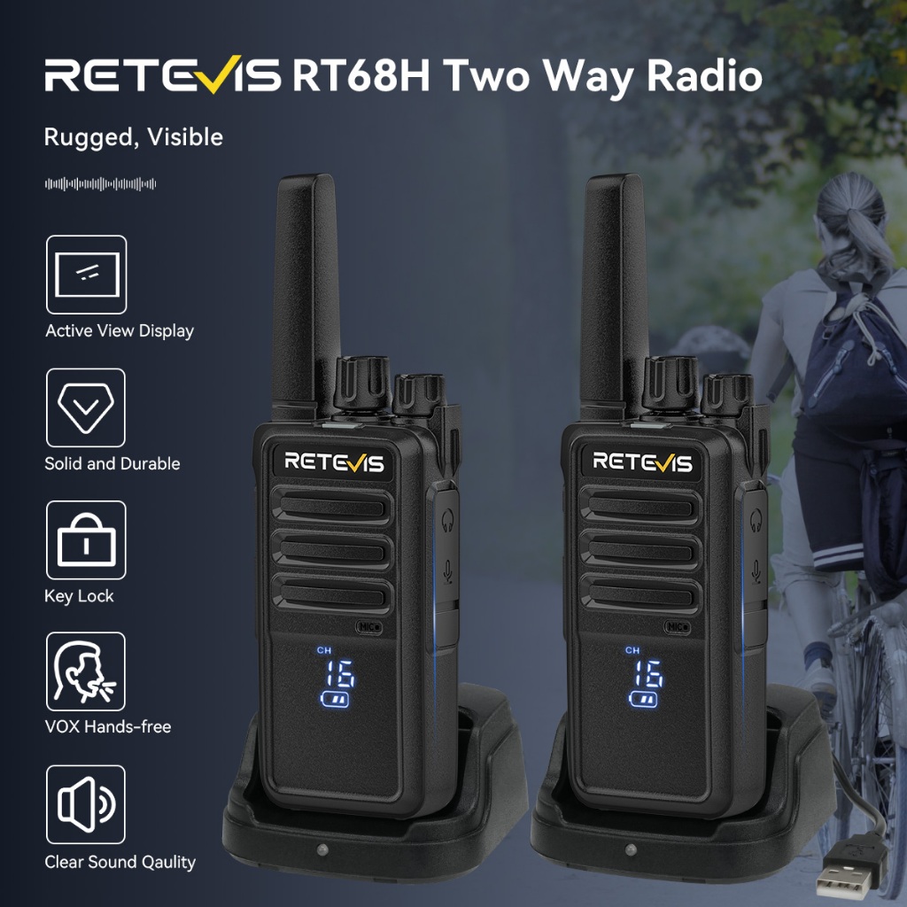 Retevis RT68H/RT668H FRS/PMR Portable Two Way Radio 1200mAh View ...