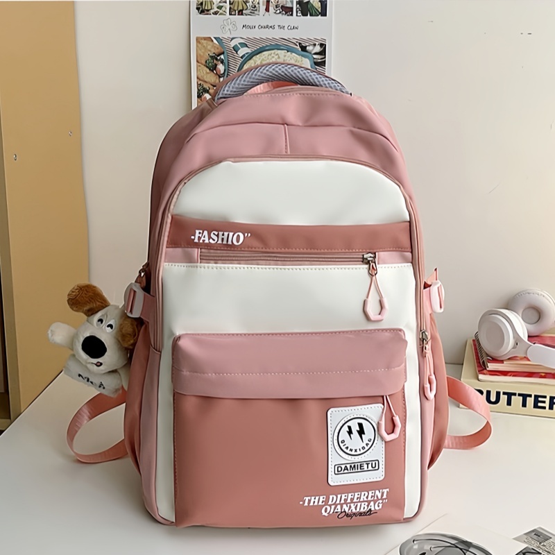 Retro Unisex Student Backpack - Color Block School Bag for Teens ...
