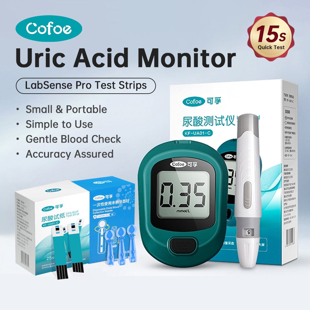Cofoe Uric Acid Tester Meter Full Kits With 25 Pcs Uric Acid Strips ...