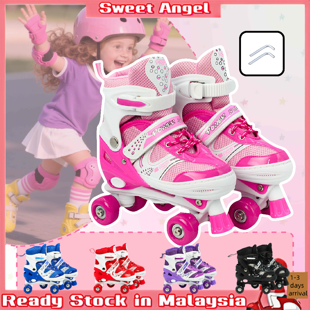 🍭SA kids melody roller skate gear quad skate set double row kasut roda ...