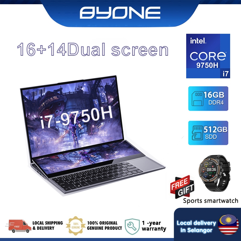 BYONE BY16 Dual Screen Laptop Intel Core i7-9750H 16.1 Inch + 14.1 Inch ...