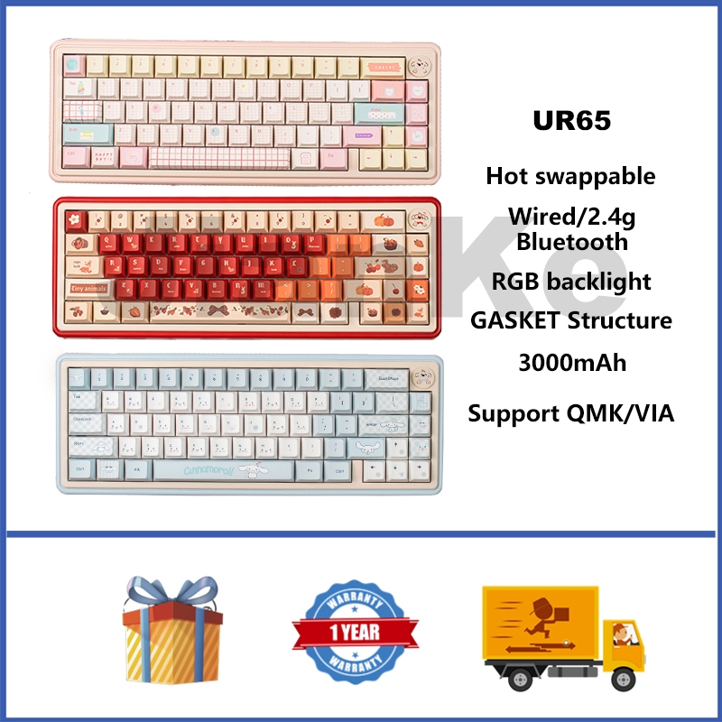 URE UR65 Wireless Mechanical Keyboard 65% Hot swappable RGB GASKET Magnetic Nameplate Design ...