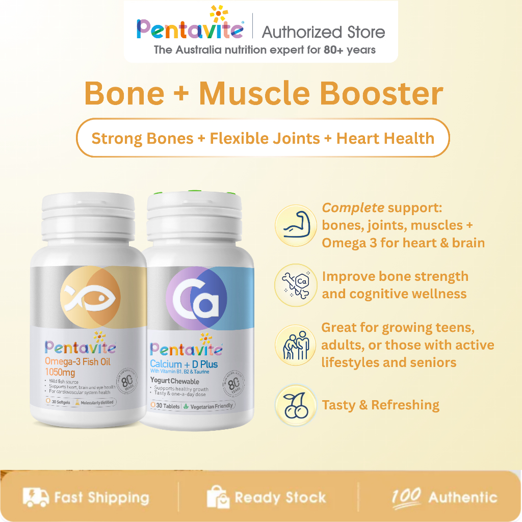 【Bone + Muscle Set】Pentavite Omega-3 Fish Oil 1050mg 30 softgels (1 ...