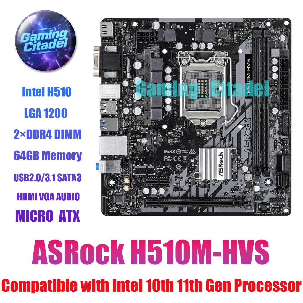 Used ASRock H510M-HVS MATX DDR4 Motherboard LGA 1200 Compatible with ...