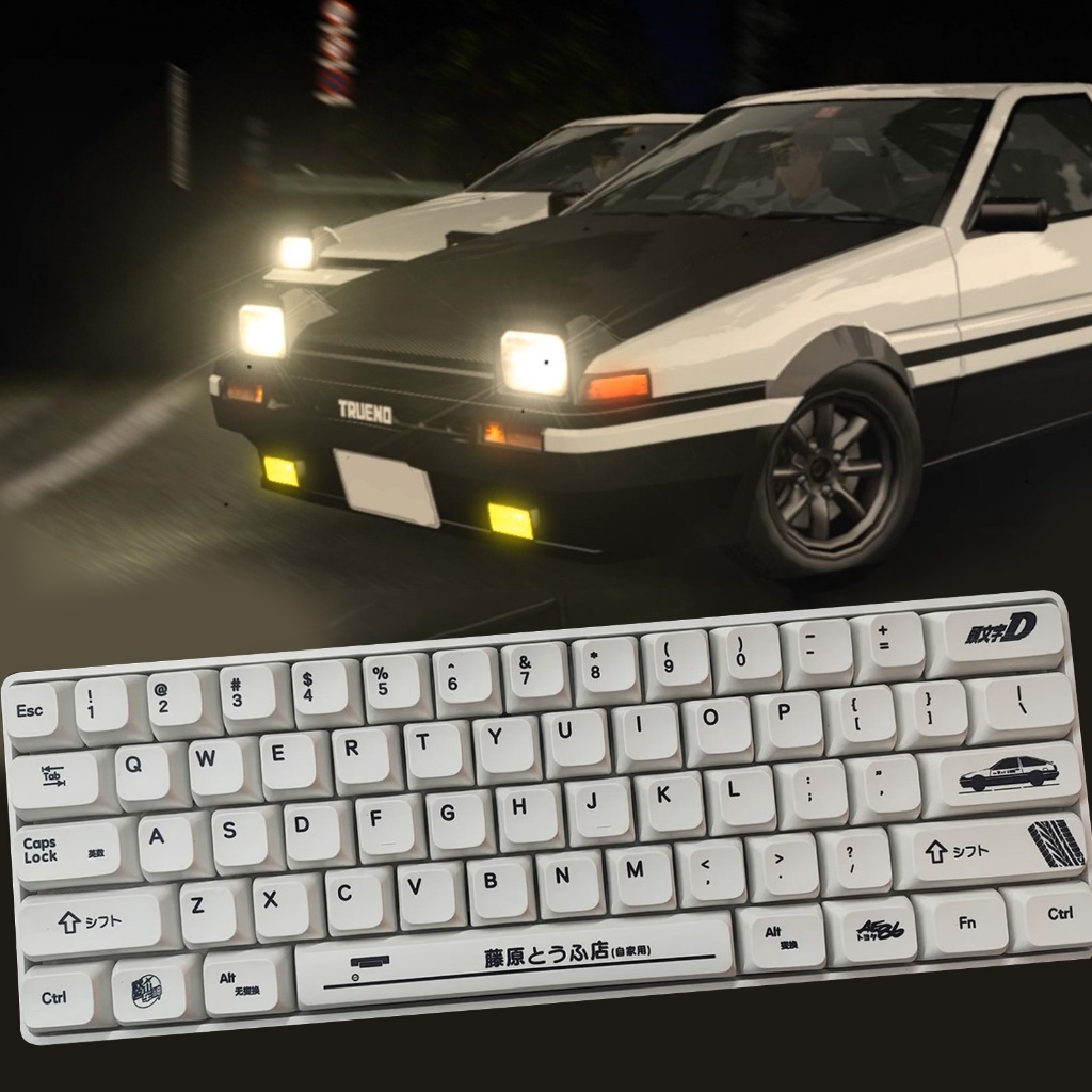 AE86 Initial D Theme Keycaps Set, XDA Profile, PBT Sublimation, Compatible for ANSI Layout 60/65 ...