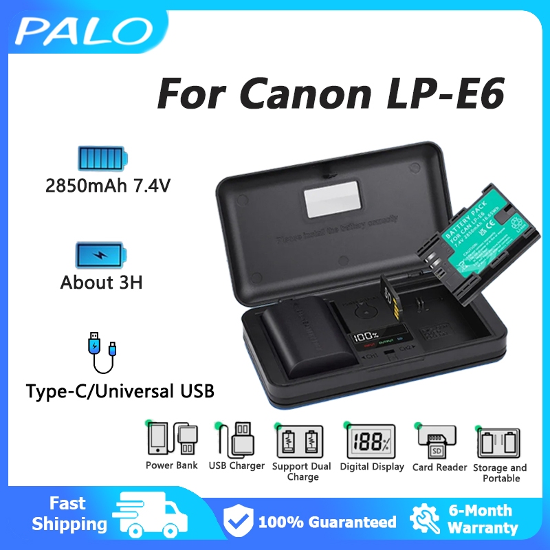 PALO⚡LP-E6 LP E6 LPE6 E6N Battery 2850mAh LCD Display Charger For Canon ...