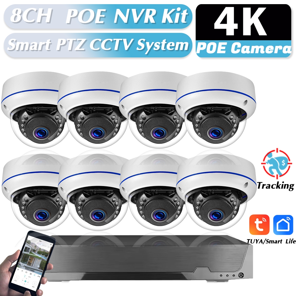 Smart 8CH CCTV Surveillance System Tuya 4K POE NVR Kit H.265+ Face ...