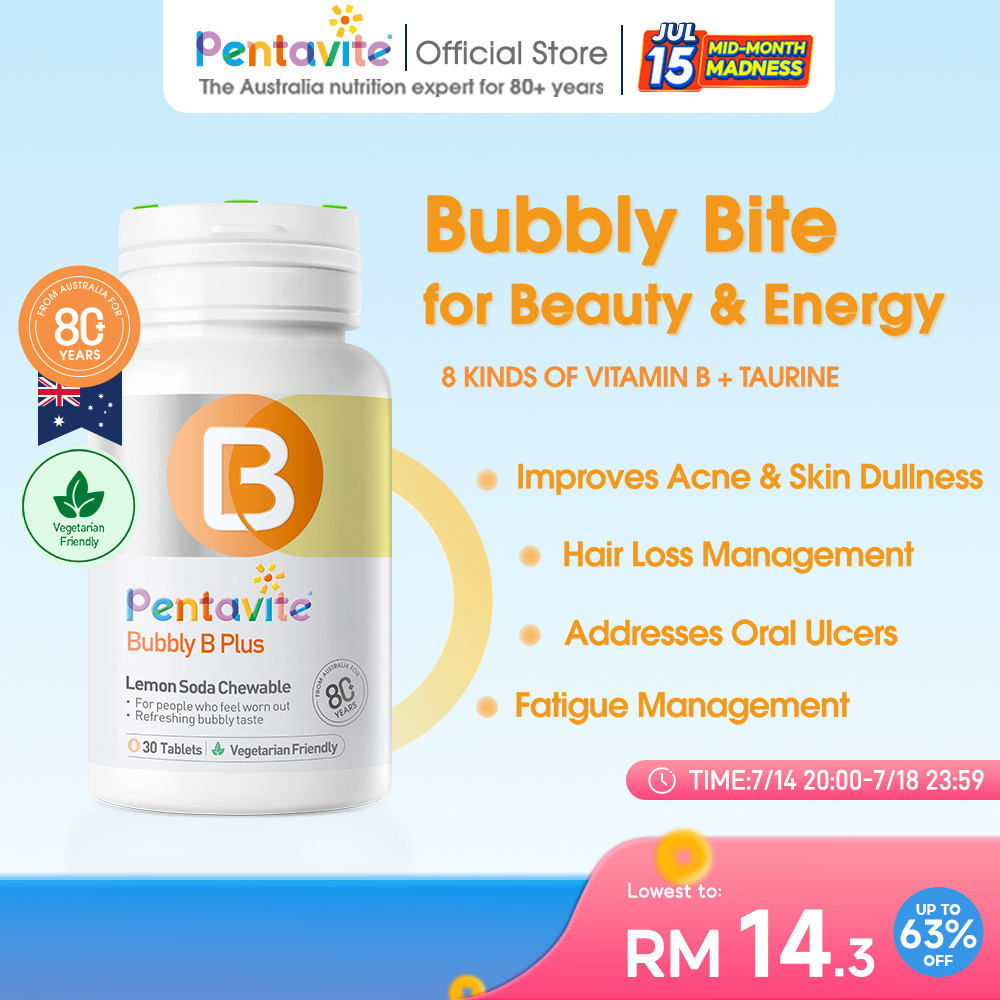 Pentavite Bubbly B Plus Energy Lemon Soda Chewable Vitamin B Complex ...