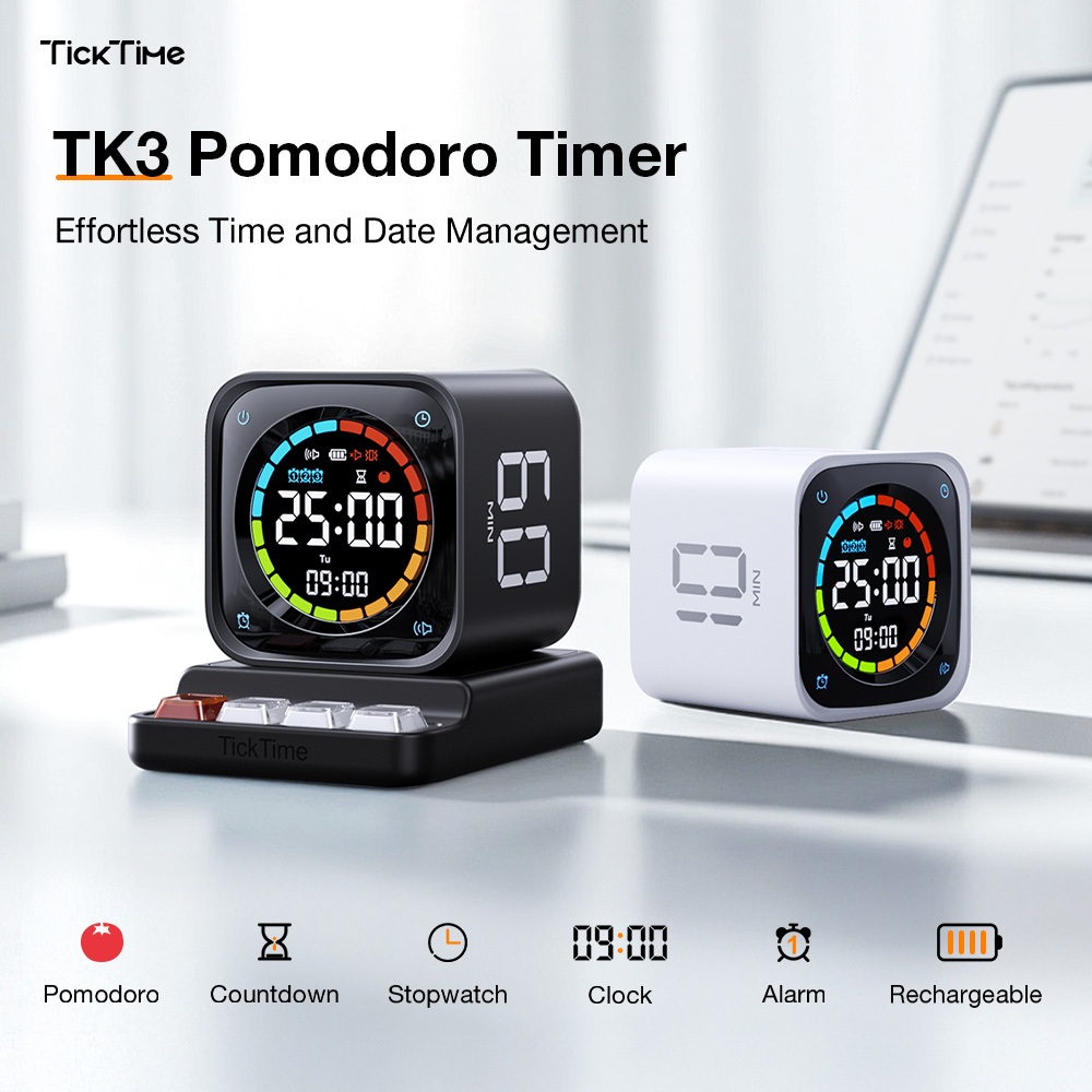 LLANO TK3 Smart Timer 4-in-1 Stopwatch Countdown Alarm Pomodoro | Rechargeable Silent Study ...