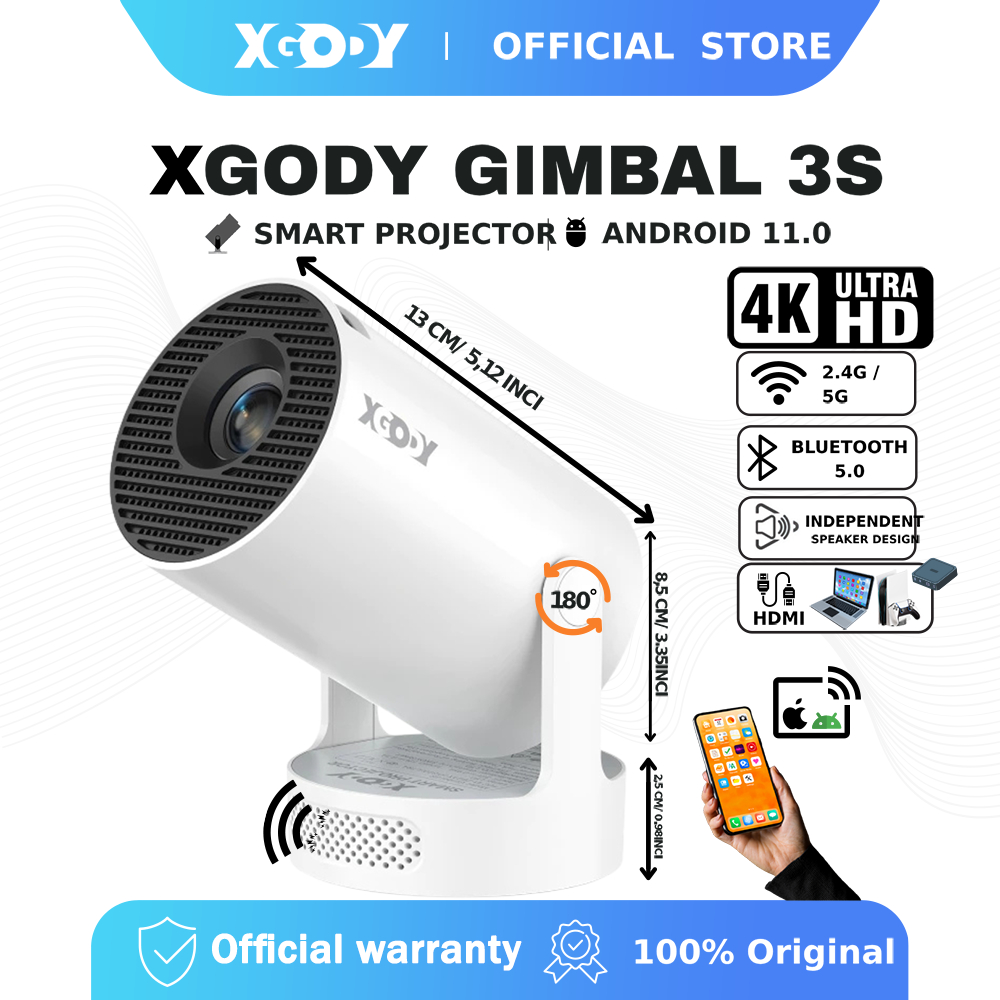 XGODY HY300 Gimbal 3S 4K Full HD 1080P 10000 Lumens Android 11 Mini ...