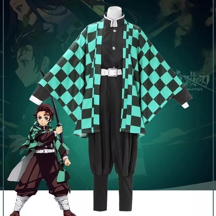 Full Set Demon Slayer Tanjiro Cosplay Costume Uniform Kids Adult Anime ...