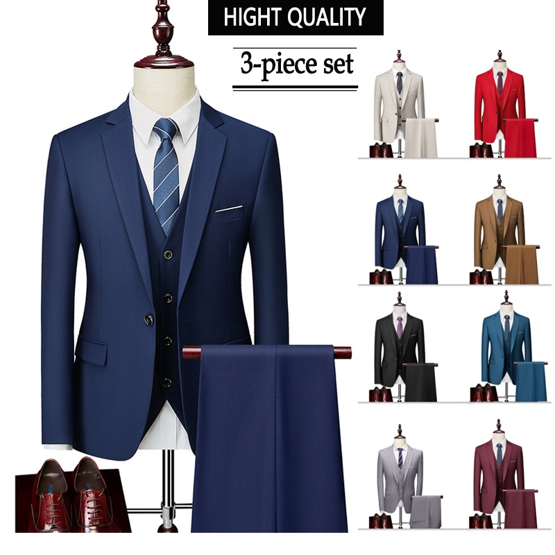 3 Piece Suits Set Men Blazer Business Tuxedo Grooms Wedding Coat Slim ...