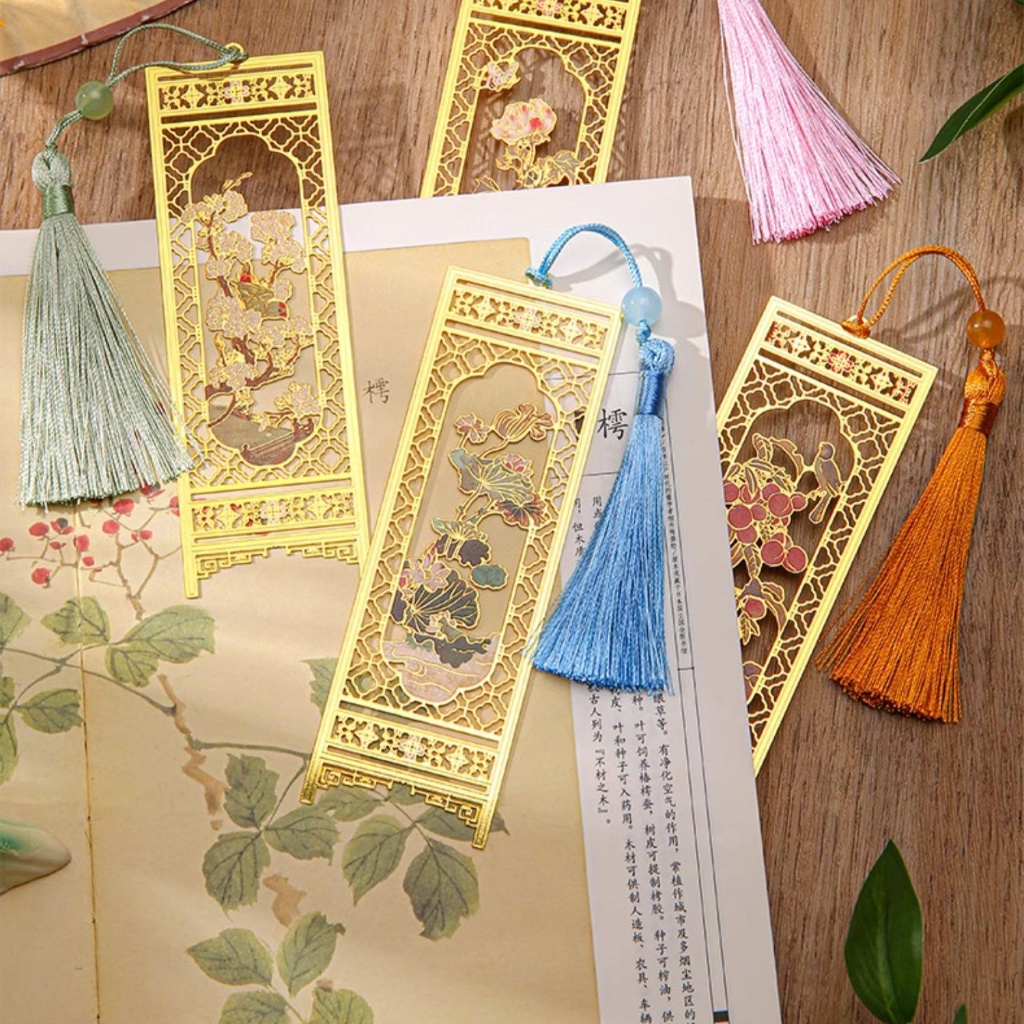 Metal Bookmarks With Tassel Golden Hollow Bookmark Lotus Traditional ...