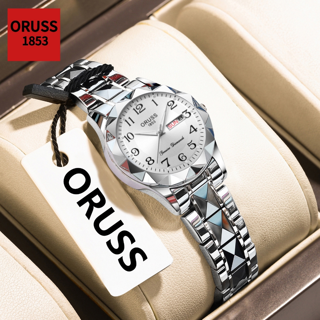 ORUSS Original Women Dual Calendar Luxury Stainless Steel Silver ...