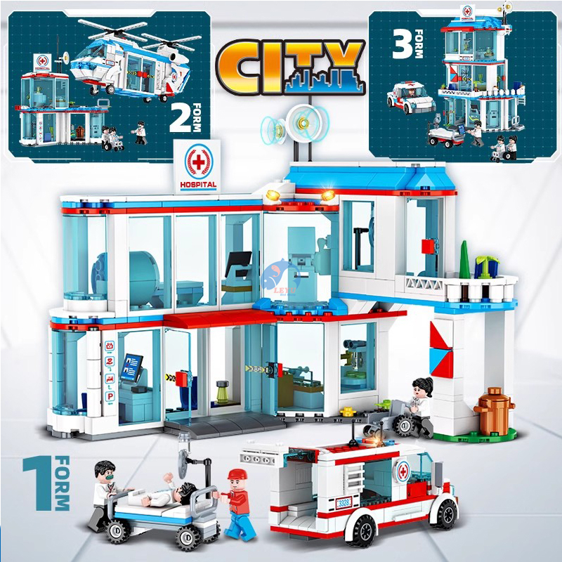 Hospital Police Station Fire Station City Model Set Airplane Car ...
