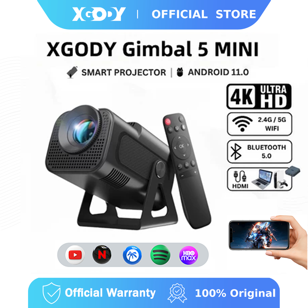 XGODY Gimbal 5 Mini Portable Projector 1080P 4K HD Android 11 WiFi ...