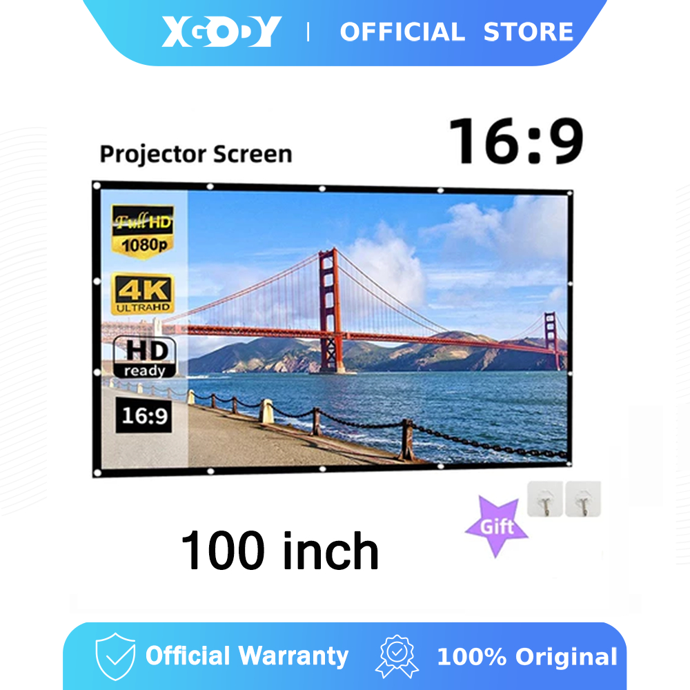 XGODY Portable Projector Screen Simple Curtain 16:9 Movies Game Screens ...